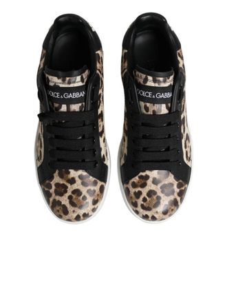 Dolce & Gabbana Womens Brown Leather Leopard Low Top Sneakers Shoes 100lf