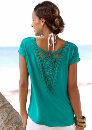 Lascana Strandshirt mit Spitzeneinsatz, T-Shirt, lockere Passform, casual-chic