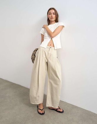 Topshop Cocoon - Jean bouffant &agrave; taille mi-haute - Gr&egrave;ge-Neutral