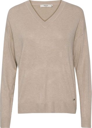 Oxmo OXHelle Damen Strickpullover Feinstrick Pullover V-Ausschnitt V-Neck überschnittene Ärmel leichte Viscose-Qualität, Größe:S, Farbe:Cement Melange (140