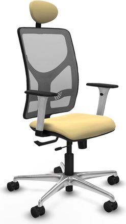 Piqueras y Crespo Arbeitsstuhl mit Armlehnen, h&ouml;henverstellbarer Lendenwirbelst&uuml;tze und festem Kopfteil, ausgestattet mit Syncro/Traslack und Schneideschaum, Grau/Creme