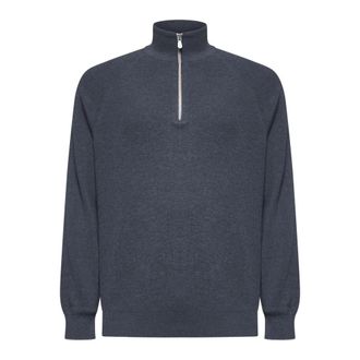 Brunello Cucinelli Grauer Pullover mit Rei&szlig;verschluss - - Knitwear - Herren - Grau - M