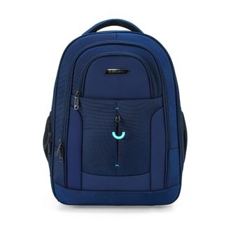 Infinity Leather 17 Laptop-Rollrucksack Blau, 1680D + PU, 2 Rollen, Trolley-Rucksack