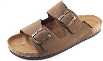 Esprit Sandales en cuir nubuck pour homme - Mules en cuir v&eacute;ritable avec semelle en li&egrave;ge - Fabriqu&eacute;es en Espagne, marron, 44 EU
