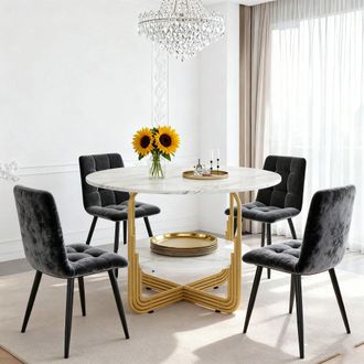 Generic Runder Esstisch 80×80×76 cm mit Integrierter Aufbewahrungsplatte - MDF in Marmoroptik, Für 4 Personen - Küchentisch & Couchtisch für ESS- & Wohnzimmer