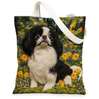 Generic Sac fourre-tout en toile motif chien japonais pour faire du shopping, 33 x 38,1 cm, style tricot&eacute;, sac d&eacute;picerie r&eacute;utilisable pour femme, peinture est