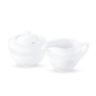 Wilmax England Wilmax - Sucrier + ensemble pot &agrave; lait - 2 pi&egrave;ces - R&eacute;cipient &agrave; lait et sucre en porcelaine - Blanc - Distributeur de sucre avec couvercle - Lavable a