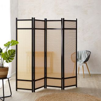 Homestyle4u 386, Paravent 4 teilig Schwarz Bambus Raumteiler Holz Sichtschutz