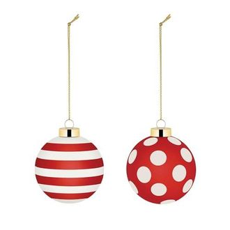 Alessi Delight NZ04SET2 - Set aus Zwei Christbaumkugeln, aus Mundgeblasenem Glas, Durchmesser 6 cm, Rot, Wei&szlig;, Gold