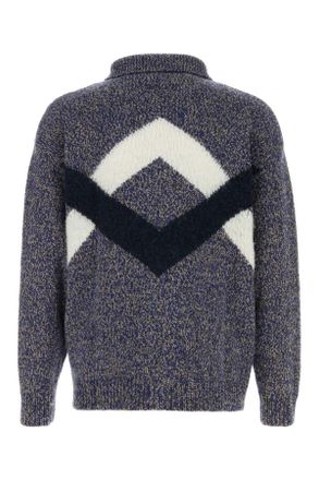 Giorgio Armani Chevron Intarsia Wool Blend Sweater - Navy