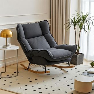 Generic Schaukelstuhl, F&uuml;&szlig;e aus Kautschukholz, Schaukelsessel, Relaxsessel Liegen 5-Fach verstellbare R&uuml;ckenlehne, bis 150kg belastbar, f&uuml;r Schlafzimmer, Wohn