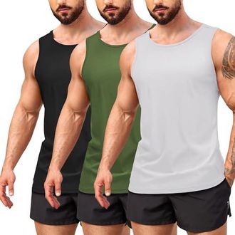Coofandy Lot de 3 Débardeurs pour Homme Hauts de Sport Gilets dÉté Gilets de Gym Gilets Musculaires Chemises de Musculation Gilets de Sport Noir/Vert Armée/Gri