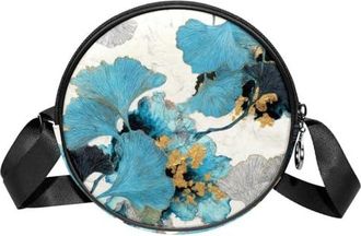 Generic Sac &agrave; bandouli&egrave;re rond pour femme, motif feuilles de ginkgo vintage, petit sac &agrave; bandouli&egrave;re avec fermeture &eacute;clair, bretelles r&eacute;glables, sac &agrave; main ro