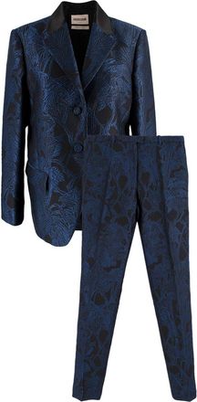 Roberto Cavalli Blue Tropical Brocade Trouser Suit Size L