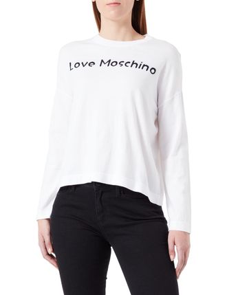 Love Moschino Womens Long-Sleeved Roundneck Pullover, Optical White, 42
