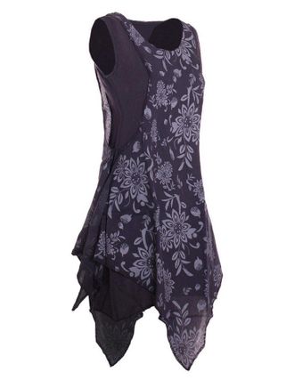 vishes Zipfelkleid Strandkleid Damen Lagenlook Zipfel Blumenprint Baumwolle Alternative Mode, Boho, Hippie, Ethno, Festival