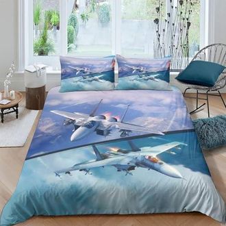 Generic Housse de Couette 240x260 Avions de Chasse Parure de Lit 2 Personnes Th&egrave;me Militaire Imprim&eacute;e 3D Microfibre Literie Set 3 Pi&egrave;ces avec Housses Couettes