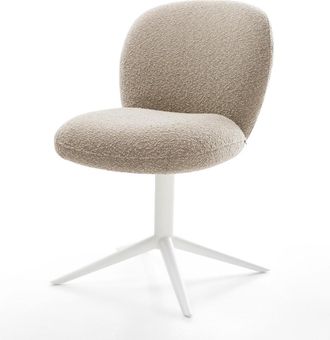 DELIFE Drehstuhl Nube-Flex Boucl&eacute; Schlamm Fu&szlig;kreuz Wei&szlig; 360&deg; drehbar Wippfunktion Taschenfederkern, Esszimmerst&uuml;hle