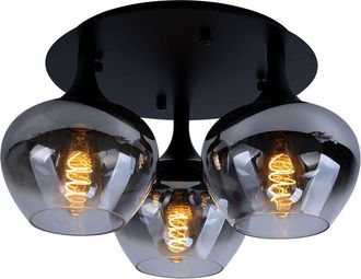 Globo Lighting Deckenlampe Deckenleuchte Rauchglas Esszimmerleuchte rund Glaskugel Schlafzimmer, Metall schwarz, 3x E27, DxH 45x25,5 cm