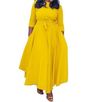 Generic Robe ample d&eacute;contract&eacute;e &agrave; manches courtes pour femme - En maille - Noir, jaune, 3XL