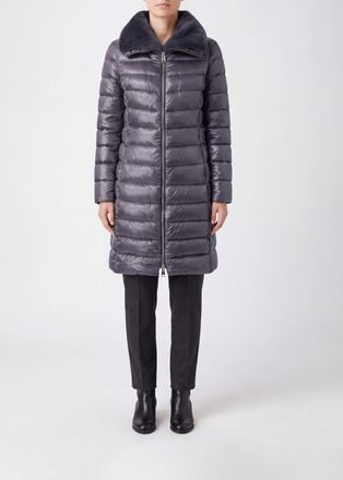 Herno Doudoune longue en nylon ultral&eacute;ger d&eacute;perlant avec col en fourrure