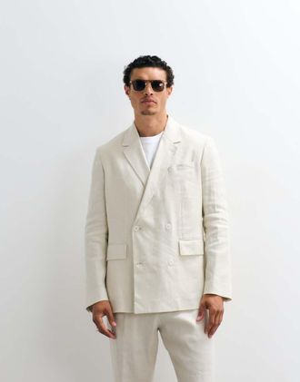 Mango Boston - Blazer densemble crois&eacute; en lin m&eacute;lang&eacute; - &Eacute;cru-Neutral