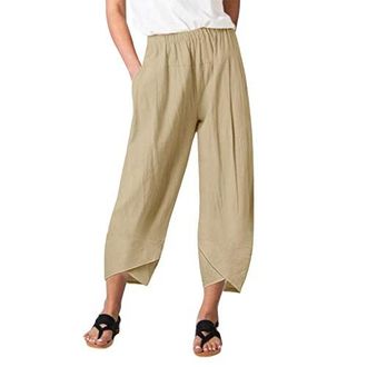 Generic Pantalon de bureau d&eacute;contract&eacute; pour femme - 8 poches - Taille &eacute;lastique - Pantalon de travail pour femme, kaki, 3XL