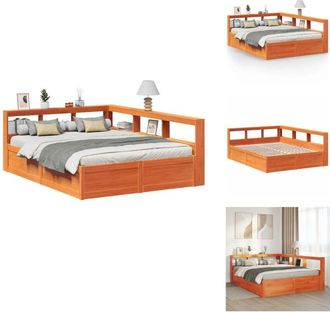vidaXL Massivholzbett mit Regal ohne Matratze Wachsbraun 150x200 cm - Bett Mit Regal - Bett Mit Bücherregal - Holzbett Mit Regal - Holzbett Mit Bücherregal