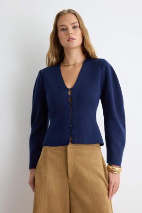 Trendyol Damen-Cardigan, lang, regular fit, einfarbig - Marineblau/Blau