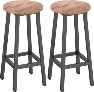 HOMCOM Barhocker 2er Set, Industrielle Fr&uuml;hst&uuml;cksbarhocker mit Fu&szlig;st&uuml;tze, Runde Barhocker, f&uuml;r K&uuml;che, Esszimmer, Wohnzimmer, Braun