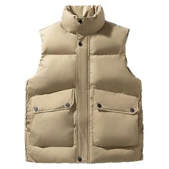 Generic Gilet rembourré tendance pour homme - Col montant - Fermeture éclair intégrale - Résistant à leau - Coupe-vent - Plusieurs poches - Chaud - Matelassé 