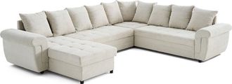 Best Mobilier Bestmobilier - Henry - canap&eacute; panoramique convertible - avec coffre - en velours c&ocirc;tel&eacute; - 7 places - beige