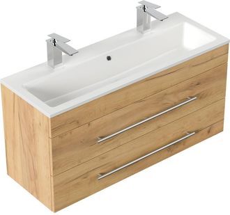 Magnolia Home Badm&ouml;bel Mars 1000 f&uuml;r 2 H&auml;hne 100x36cm mit 2 SoftClose Schubladen Eiche Gold