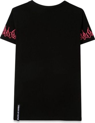 Vision Of Super Embroidered Fuchsia Flame T-Shirt - Black