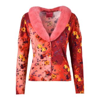 Blumarine Eleganter Cardigan mit Pelzdetail - - Knitwear - Damen - Rot - S