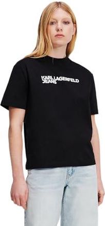 Karl Lagerfeld Karl Lagerfeld Jeans, Femme, T-Shirt À Manches Courtes Et Logo Essentiel, Coupe Classique, Noir, M