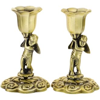 Angoily 2PCS Gold Kerzenhalter f&uuml;r S&auml;ule Kerzen Vintage Leuchter Halter Europ&auml;ischen Stil Antike Weihnachten Engel Kerzenhalter f&uuml;r Tafelaufsatz Hochzeit Einz