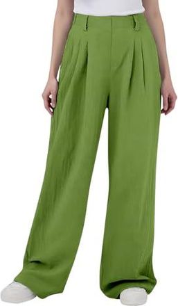 Generic Pantalon en coton et lin pour femme - Jambe large - Pantalon de plage d&eacute;t&eacute; pour femme - Confortable - Pantalon de yoga Palazzo XIYU26036, Vert, XXL