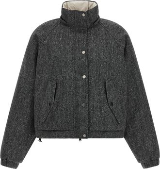 Brunello Cucinelli Donegal Tweed Down Jacket - charcoal