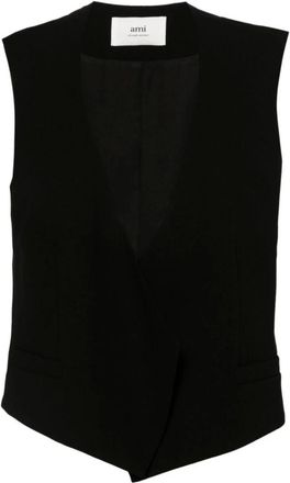 Ami Femme, Vestes, Noir, Taille: 38 FR Gilet Avant Asym&eacute;trique