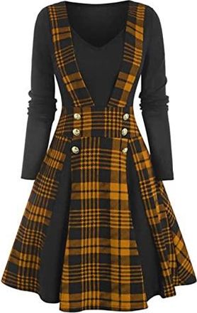 Generic Robe amincissante boh&egrave;me pour femme, robe d&eacute;t&eacute; d&eacute;contract&eacute;e &agrave; col rond, sans manches, coupe midi, jaune, XL