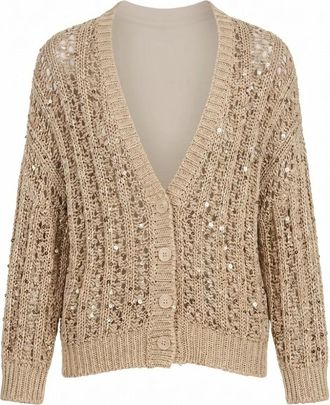 PESERICO Femme, Pulls, Brun, Taille: 38 FR Cardigan en maille ajour&eacute;e orn&eacute; de sequins