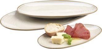 M&auml;ser 931372 Serie Nottingham Set aus 3 Servierplatten, Servierteller in 3 Gr&ouml;&szlig;en im Vintage-Look, Beige, Steinzeug, 28 x 15.5 cm