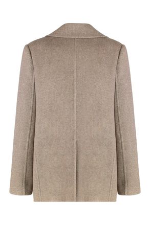 Tory Burch Womens Jacket Twill Wool Mocha Double Breasted & Peacoats
