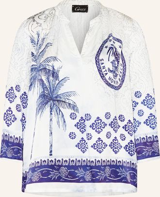 Grace Grace Blusenshirt Aus Satin Mit 3/4-Arm blau