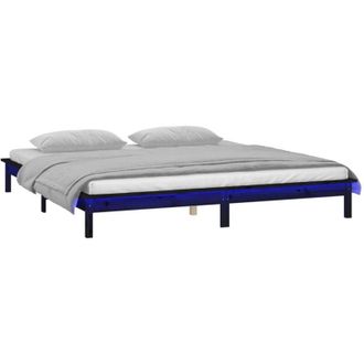 vidaXL Cadre de lit à led noir 140x190 cm bois massif