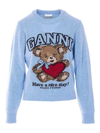 Ganni Pull Col Rond - Bleu