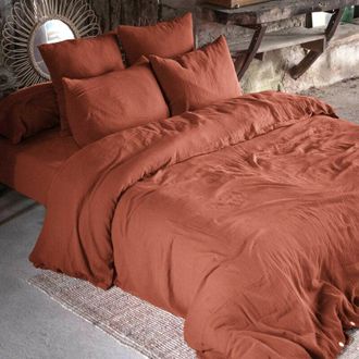 TERRE DE NUIT Terre De Nuit - Parure de lit 240x220 double gaze de coton orange terracotta