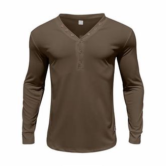 Generic Chemise &agrave; manches longues et col en V pour homme, l&eacute;g&egrave;re, respirante, mince, pour le printemps, lautomne et le confort, marron, 3XL