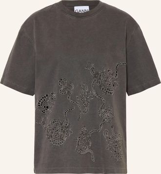 Ganni T-Shirt Mit Spitze grau